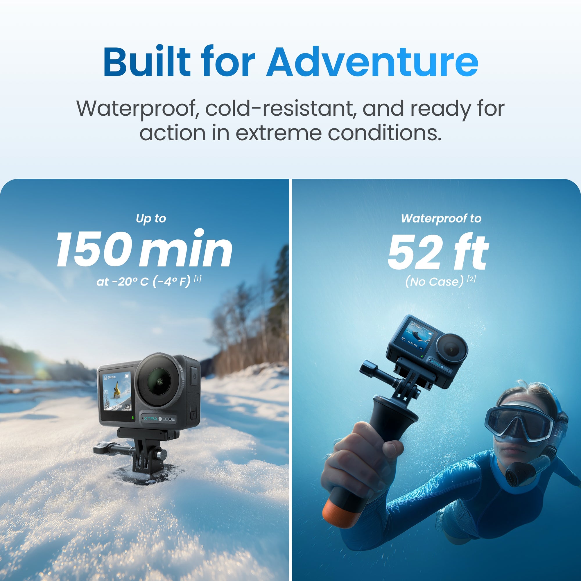 Xtra Edge | 1/1.3" Sensor 4K Action Camera & 52ft Waterproof