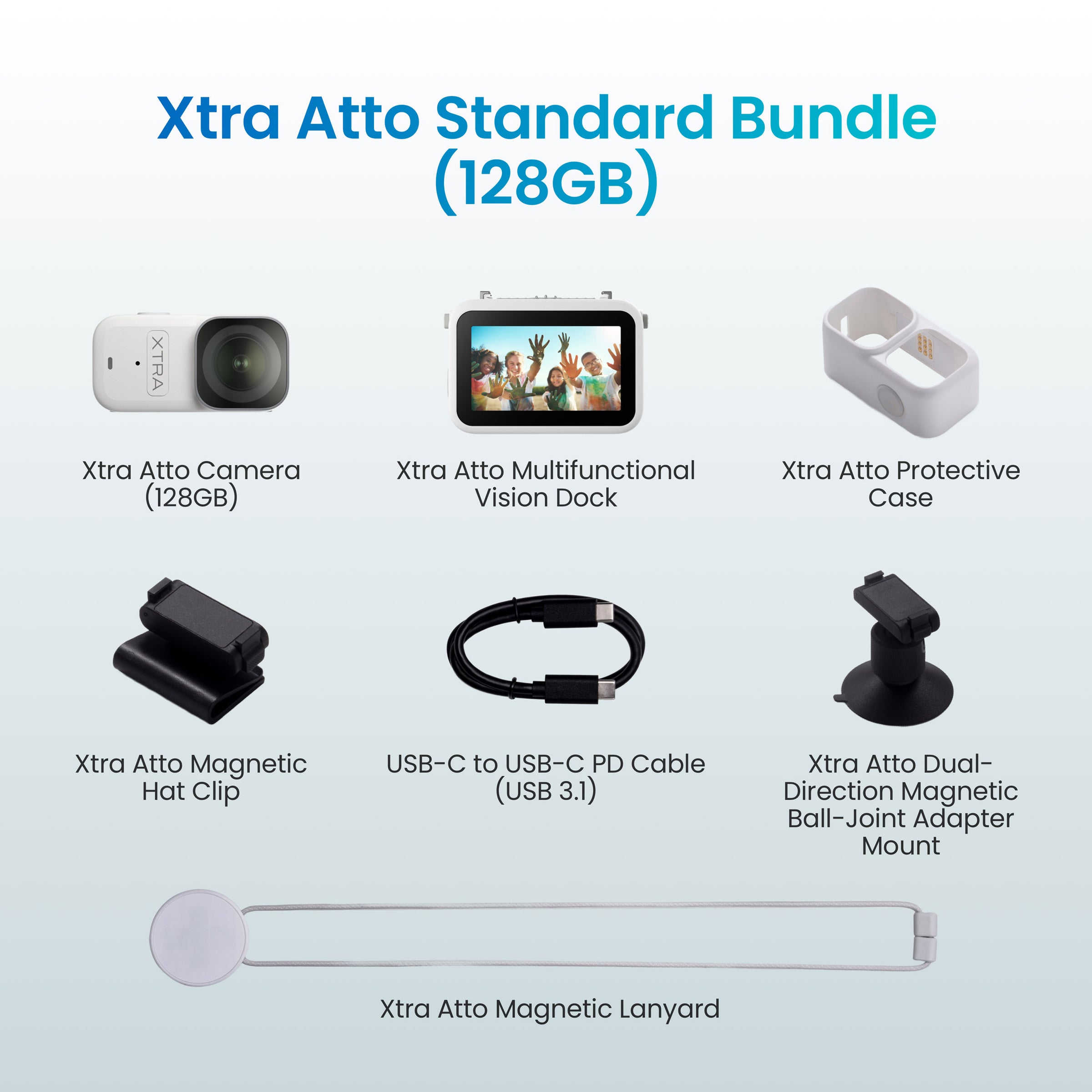 Xtra Atto Wearable 4K Action Camera | 4K/60fps Video, 143° Wide FOV