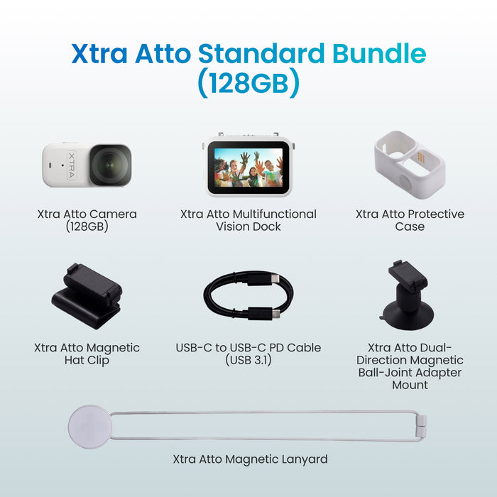 Xtra Atto Wearable 4K Action Camera | 4K/60fps Video, 143° Wide FOV